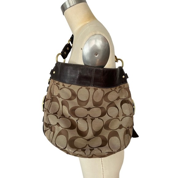 Coach | Bags | Coach Zoe Large Signature Canvas Khaki Brown Leather ...